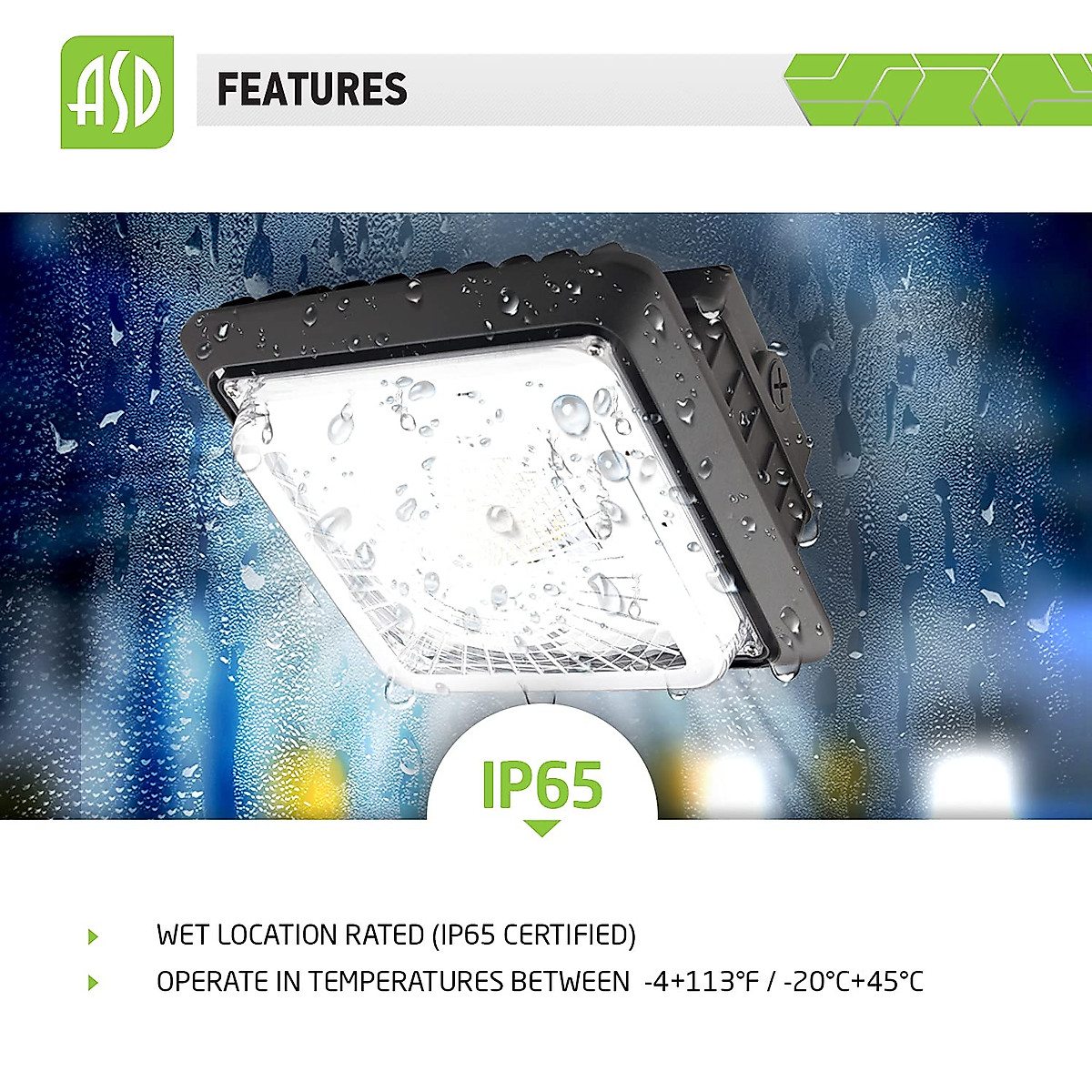 ASD 5000K Canopy LED Lights 347V-480V Dimmable IP65 40W 5400Lm Outdoor Ceiling Lights with J-Box | Light Fixture Canopy | Gas Station and Garage Light | LED Parking Lot Light UL&DLC