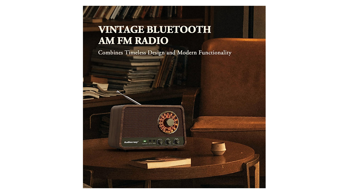 Audiocrazy Retro AM/FM Radio | Bluetooth Speaker & Wooden Design