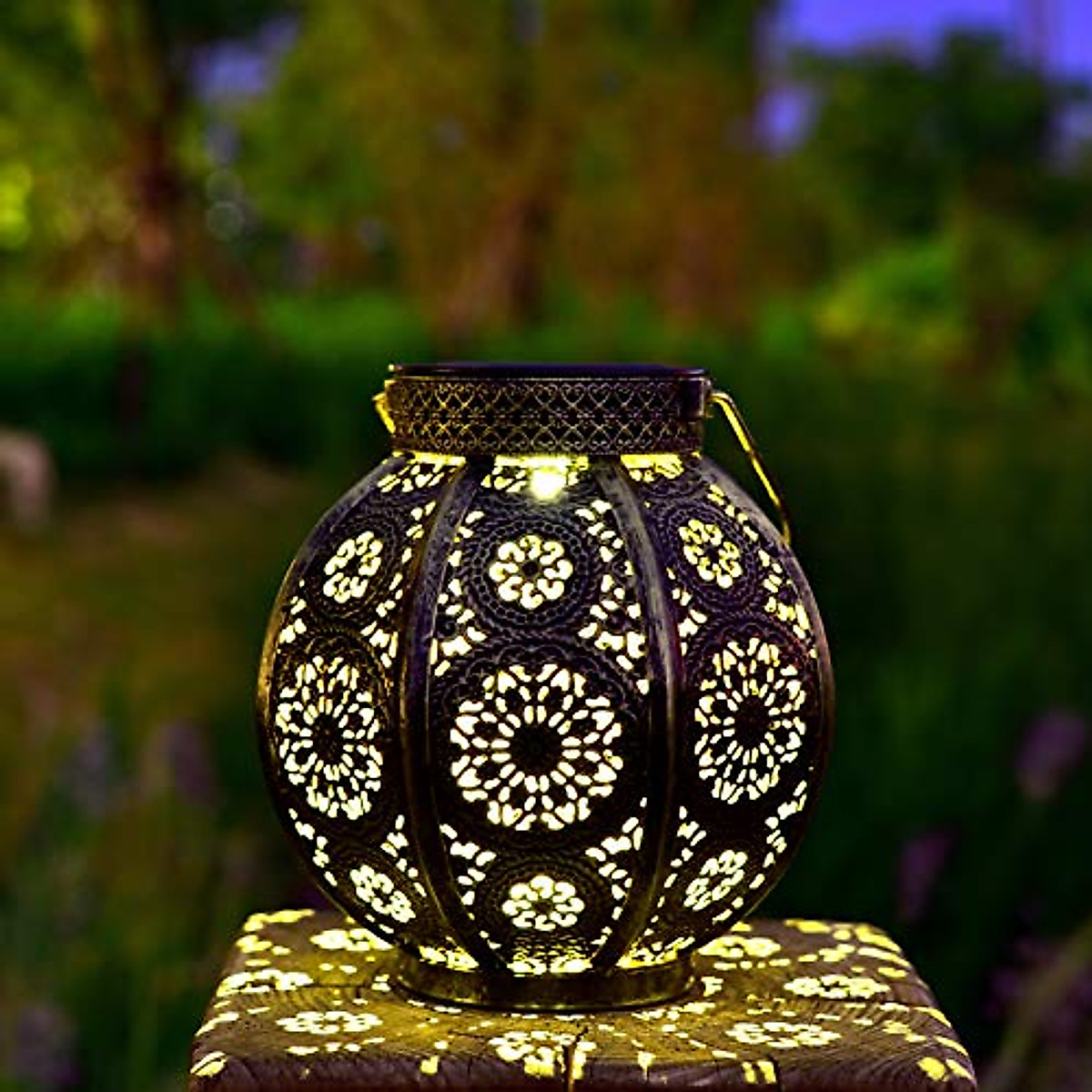 Moroccan Garden Solar Lanterns, {Set of 2} Bohemian Landscape Solar Lights Outdoor Waterproof for Yard Pathway Patio Tree Table Decor (Bronze)