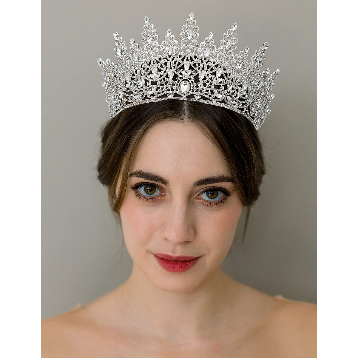 SWEETV Tiara Crown for Women, Wedding Tiara for Bride, Crystal Princess Headpiece, Girls Quinceanera Prom Pageant Crown Diadem, Silver