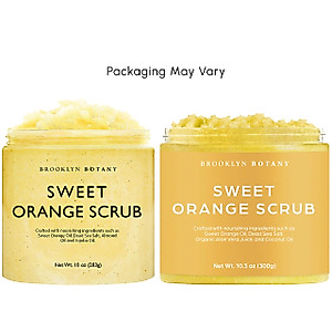 Brooklyn Botany Dead Sea Salt and Sweet Orange Body Scrub - Moisturizing and Exfoliating Body, Face, Hand, Foot Scrub - Fights Stretch Marks, Fine Lines, Wrinkles - Great Gifts for Women & Men - 10 oz