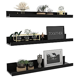 Giftgarden 24 Inch Black Floating Shelves Wall Mounted Woodgrain Picture Ledge Shelf for Storage Bedroom Bathroom Kitchen Living Room Office, Set of 3 Different Sizes