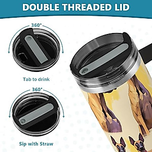 linqin Beauty Brown Dogs Vacuum Insulated Tumbler with Straw Lid 40 oz Girls Water Bottle Reusable Camping Mug for Water, Iced Tea or Coffee