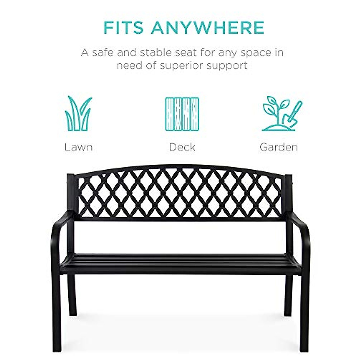 Best Choice Products 50" Patio Garden Bench Park Yard Outdoor Furniture Steel Frame Porch Chair Seat