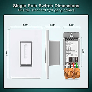 TREATLIFE Smart Dimmer Switch, Single-Pole Smart Switch for Dimmable Bulbs, 2.4GHz WiFi Smart Light Switch Works with Alexa and Google Home, Remote Control, Neutral Wire Required