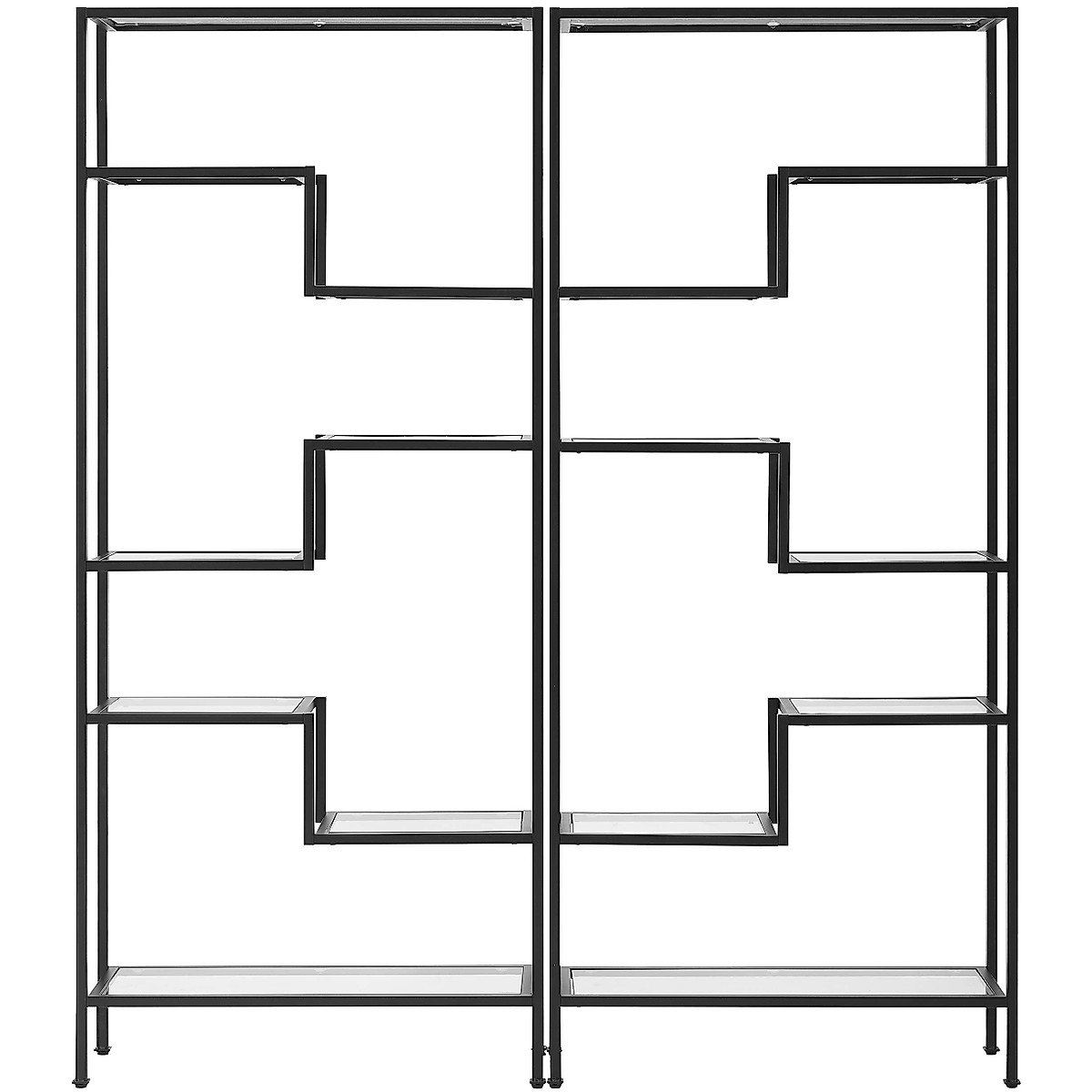 Crosley Furniture Sloane 2-Piece Bookshelf Set with Glass Shelves, Bookcase Storage, Matte Black