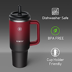 ICEWATER 40 oz Tumbler with 2 Lids (Flip & Standard Straw),100% Leak Proof Insulated Tumbler with Handle, Cup Holder Friendly, Stainless Steel Water Bottle, Gifts for Women & Men (Dark Rainbow)