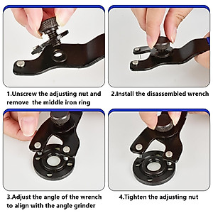 1-Pack Adjustable Angle Grinder Wrench with 2 Pairs Grinder Flange Nut Universal Adjustable Angle Grinder Wrench Angle Grinder Nut and Pin Spanner Compatible with Dewalt Grinder or other Grinders