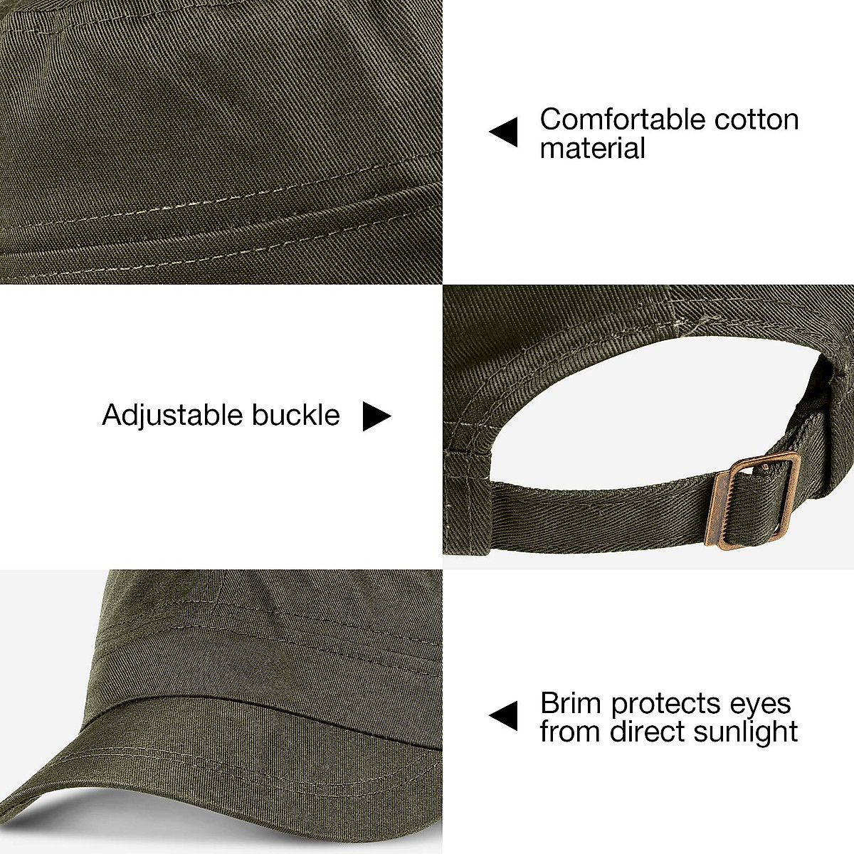 Syhood 3 Pieces Cadet Army Caps Military Army Hat Cotton Fitted Adjustable Twill Flat Caps Solid Color Unisex Cadet Hat Brim for Men Women