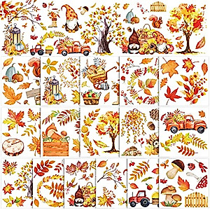Satinior 16 Sheets Fall Rub on Transfers for Crafts and Furniture Maple Leaf Pumpkin Stickers Rub on Decals for Scrapbook DIY Wood Fabric Journal Dairy Envelope 5.9 x 5.9 Inch