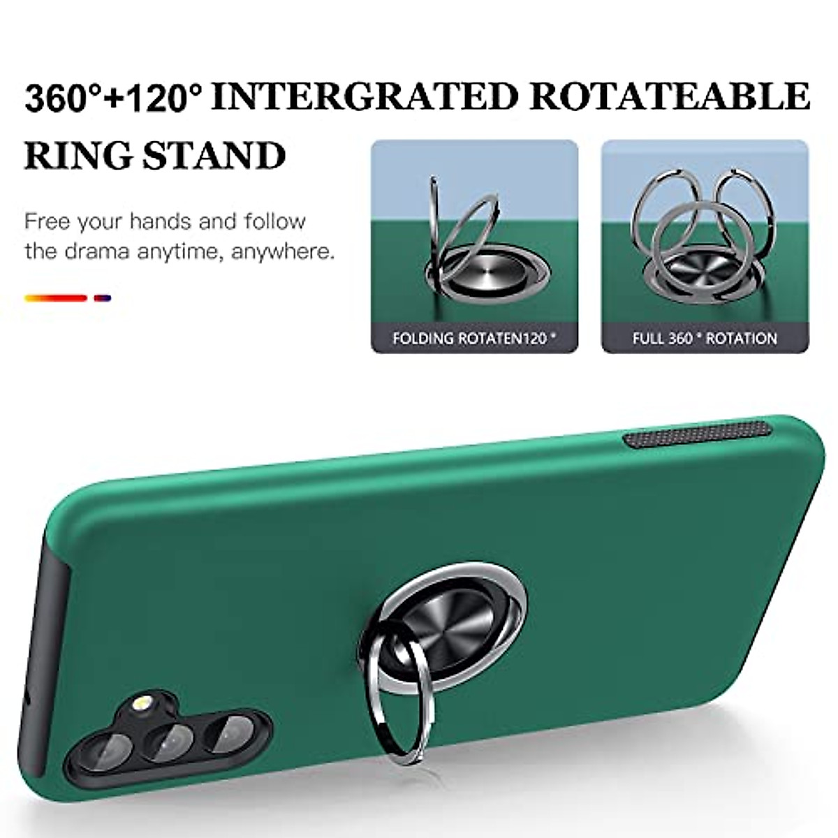 JAME for Samsung Galaxy A13 5G Case, Galaxy A13 5G Case with Screen Protector[2 Pcs], Slim Fit Shockproof Protective Case with Ring Kickstand [Magnetic Car Mount Feature] for Samsung A13 5G- Green