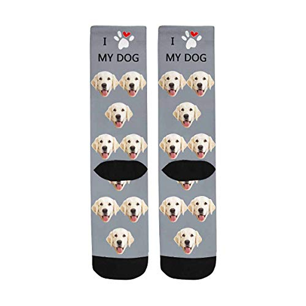 Custom Face Socks Prime I Love My Dog Cute Paw Crew Socks with Personalized Faces on Them