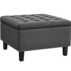 Yaheetech Ottoman with Large Storage, Multifunctional 28-inch Storage Bench, Bedroom Bench Foot Rest with Cushion as Footboard Bench, Sofa Bench, Coffee Table for Living Room Entryway Gray