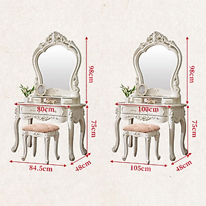 Luxury European Style Makeup Vanity, Vanity Table with Large Mirror and Upholstered Stool, Makeup Table with 4 Drawers, Bedroom Furniture Girls Women Gifts, White