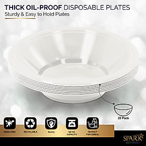 SparkSettings Plastic Bowls Disposable, White Plastic Cereal Bowls, 12 Oz Small Plastic Bowls for Serving Popcorn, Soup, Salad, Party Supplies, Pack of 20
