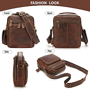 Jack&Chris Leather Messenger Bag for Men, Man Purse Crossbody Bags for Work Business, Red Brown