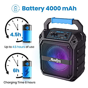 Moukey Karaoke Machine Speaker with Microphone - Bluetooth Portable PA Stereo System with 6.5'' Speaker, Wireless Mic, DJ Lights, FM Radio, Remote Control, Rechargeable, Supports TF Card/USB - MPS1