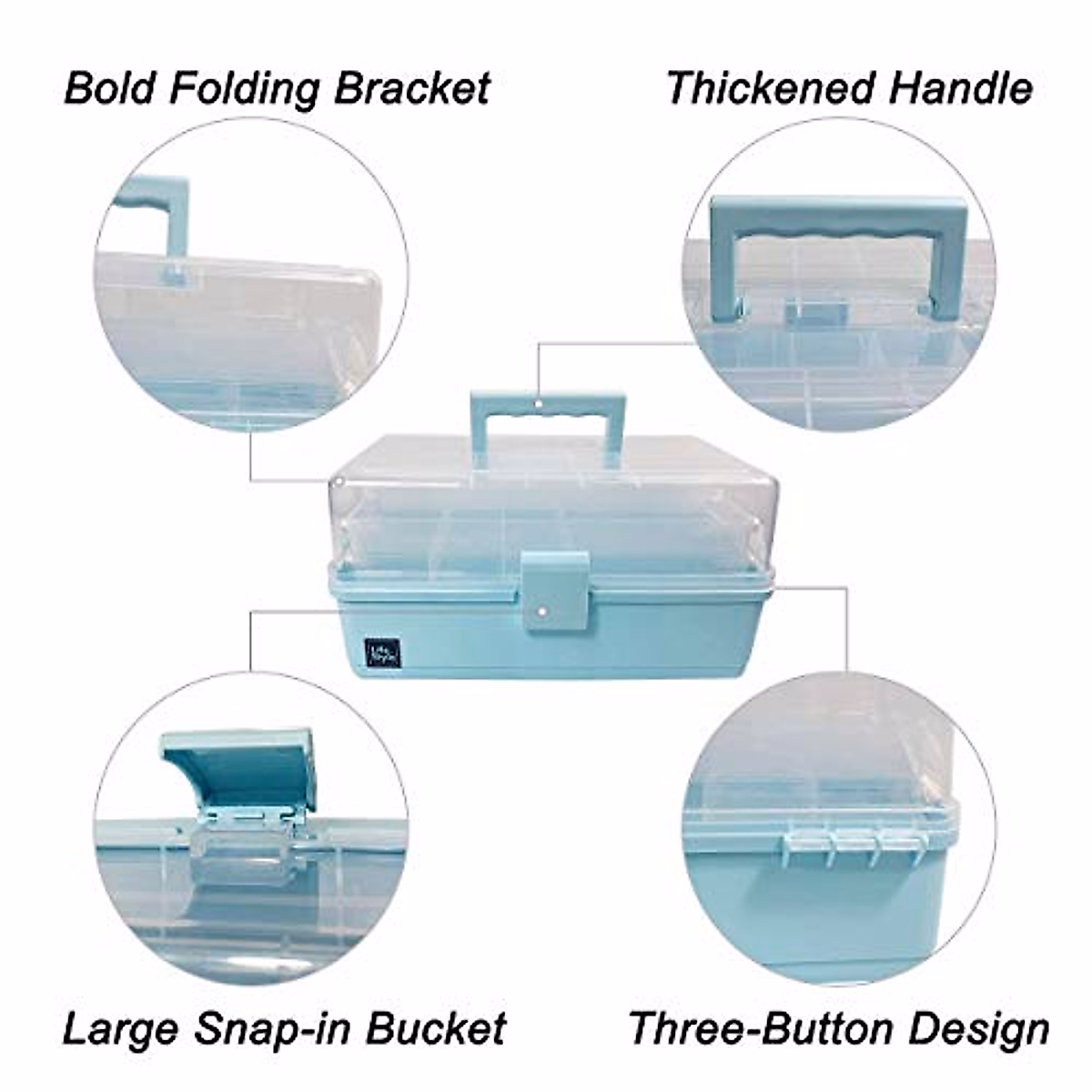 WEWLINE Sewing Storage Organizer Box 13-Inch Art Storage Box Craft Organizer 3-Layers with Handle Craft Art Bin Portable for Home School Office Travel