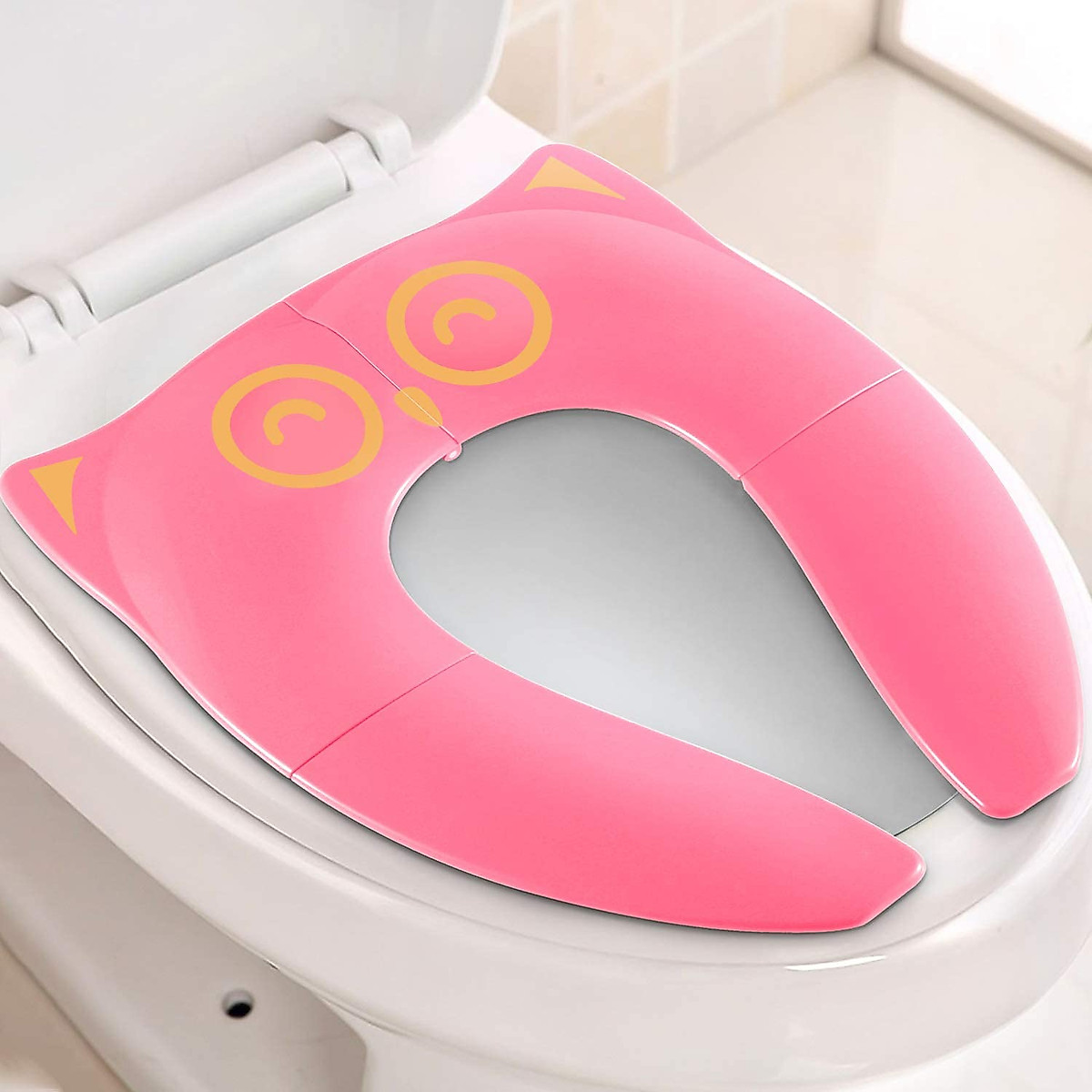 Gimars Portable Travel Potty Seat for Toddlers, Large Folding Travel Potty Seat For Kids Fits All Shape Toilet, Foldable Toilet Seat for Boys & Girls With 6 Non-Slip Silicone Pad, Free Carry Bag, Pink