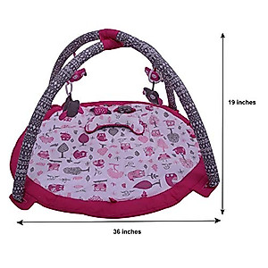 Bacati Owls Girls Cotton Activity Gym with Mat, Pink/Grey