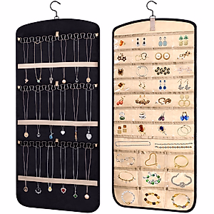 HAKACC Jewelry Organizers and Storage with Hanger Metal Hooks Double-Sided Necklace Hold Organizer, Over the Door Jewelry Storage