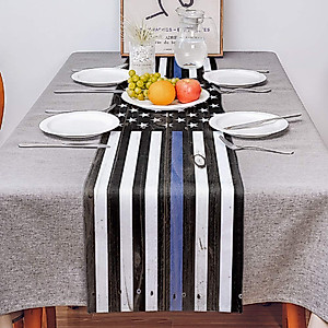 Thin Blue Line Rustic Table Runner-Cotton Linen-Long 90 inche Black American Police Flag Dresser Scarves,Tablerunner for Kitchen/Coffee/Dining,Gift for Law Enforcement,Home Décor Holiday Dinner Scarf