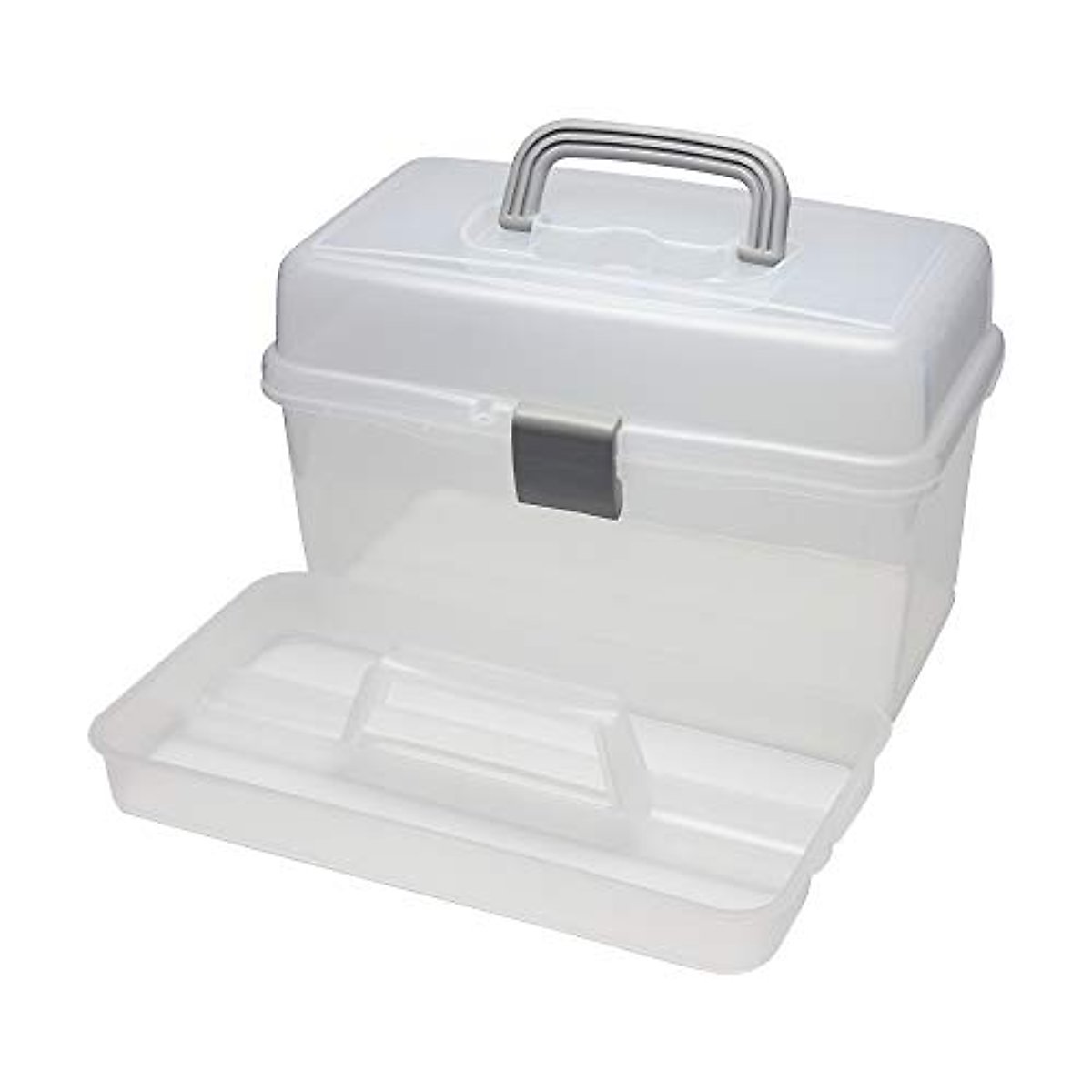 BangQiao Multipurpsoe Plastic Art Craft Storage Container Box Case with Handle and Removable Tray, Clear&Gray
