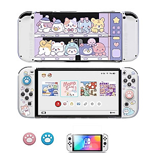 ENFILY Cute Case Compatible with Nintendo Switch OLED 2021, Dockable Case Cover, Ergonomic Soft TPU Grip Case for Joycon, Sparkle Skin Set with Screen Protector and Thumb Caps