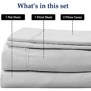 COTTON ZONE 800 Thread Count 100% Egyptian Cotton Sheet Set,Luxurious Soft,Breathable Sateen Weave,Lightweight,Tailor Made Product,5 Star Hotel Quality, Year - Round Sheets(3 Piece,Twin,Silver)