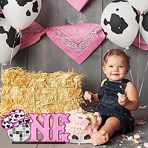 Western Disco Cowgirl ONE Letter Sign Table Wooden Centerpieces for Baby Shower Cow Print I’m ONE First Birthday Party Decor Photo Props for Baby Girls 1st Milestone Birthday Baby Decorate Supplies