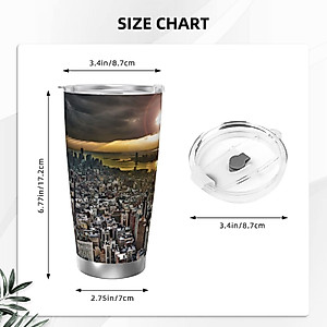 Evealyn York City Sunset Picture Printed 20 Oz Tumbler Insulated Tumbler Travel Mug Stainless Steel Cup Coffee Mug With Lids For Home Outdoor Office