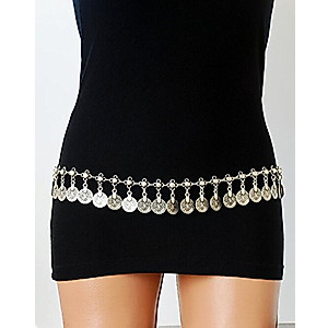 idealway Gypsy Silver Dangle Coins Belly Chain Hippie Boho Belt Belly Dance Chain Body Jewelry (AS)