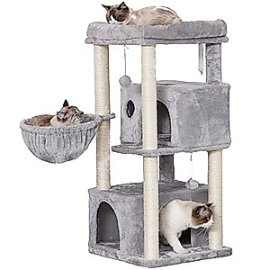 Hey-Brother Cat Tree,Multi-Level Cat Condo for Large Cat Tower Furniture with Sisal-Covered Scratching Posts, 2 Plush Condos, Big Plush Perches MPJ011W