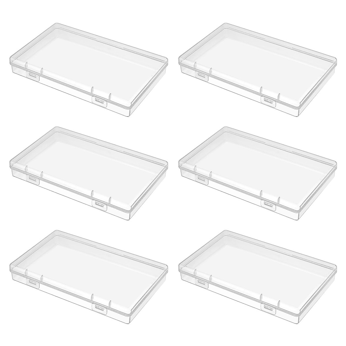 Lemecima 6 Pack Rectangular Clear Plastic Storage Containers Box with Hinged Lid for Beads and Other Small Craft Items (6.9 x 4.2 x 1 inch)