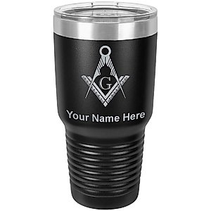 LaserGram 30oz Vacuum Insulated Tumbler Mug, Freemason Symbol, Personalized Engraving Included (Black)