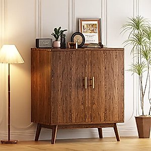 AWQM Liquor Cabinet with Storage, Wine Cabinet with Wine Rack and Glasses Holder, 2 Doors Buffet Storage Sideboard Bar Cabinet, Farmhouse/Freestanding Coffee Bar Cabinet,19"D x 32"W x 37"H, Dark Brown