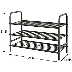 Huhote Metal Shoe Rack 3 Tiers Black Freestanding Shoe Organizer Storage Shelf, Storage Rack Space Saving Shoe Stand Shoe Shelf Garage Shelving for Entryway, Hallway, Living Room,Closet