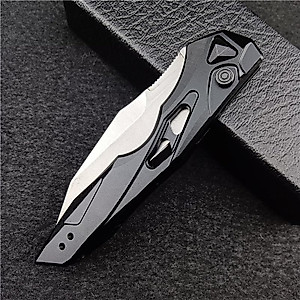 3.54" D2 Reverse Tanto Blade Black Aluminum Alloy Handle Folder Opening,Folding Knife with Reversible Pocket Clip,Everyday Carry for Camping,Gift for Men