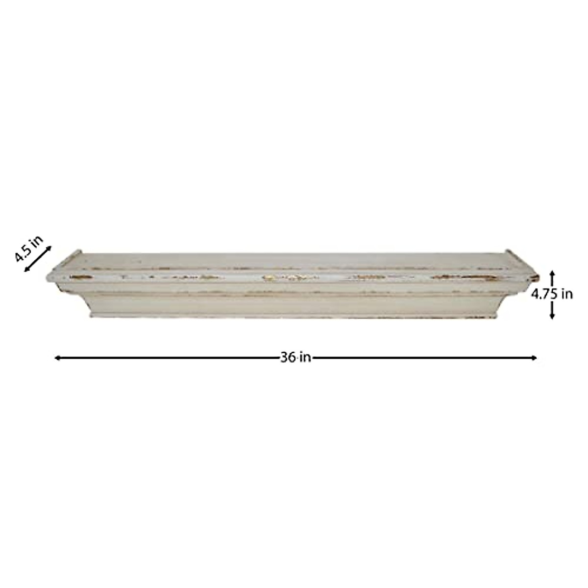 DQ DQ HOME DECOR Cheyenne Wall-Mount Display Shelf, Wall Shelves Organizer for Bedrooms, Hallways, Stairways, Entryways, Kitchens, and Bathrooms, Distressed White 36IN