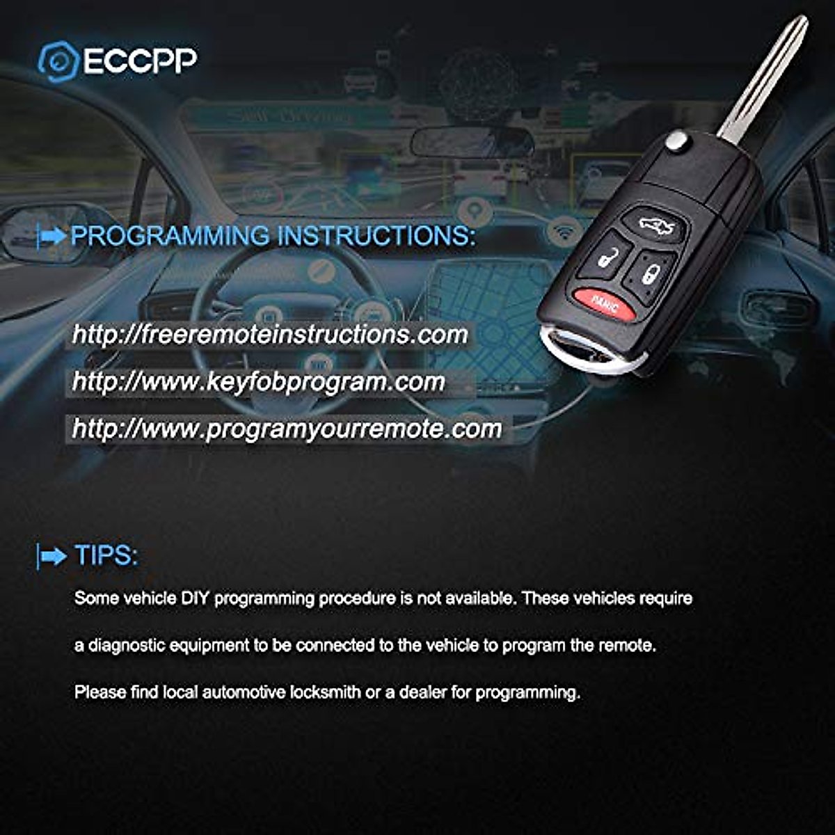 ECCPP Replacement fit for 4 Buttons Uncut Keyless Entry Remote Control Car Key Fob Shell Case 08-12 Cruiser for Jeep for Patriot for Dodge for Caliber Series 5183349c (Pack of 1)