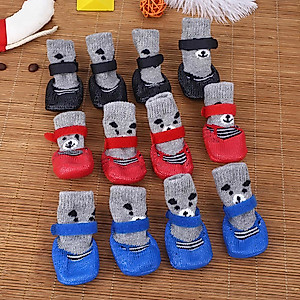 Dog Cat Boots Shoes Socks with Adjustable Waterproof Breathable and Anti-Slip Sole All Weather Protect Paws(Only for Tiny Dog) (L, Red)