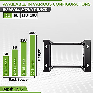 NavePoint 6U Wall Mount Rack - 6U Server Rack for 19 Inch IT Equipment Open Frame Rack – 6U Network Rack for AV & Server Equipment 16” Deep 6U Rack, Black