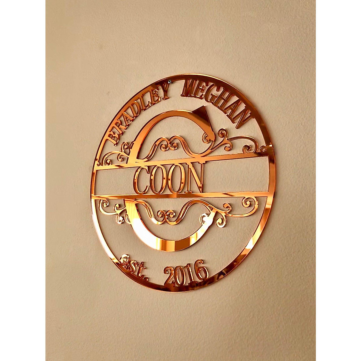 Personalized Name Sign, Custom Last Name Sign, Initial Split Letter, Wreath Monogram, Wedding Gift for Couples, Custom First Names, Door Hanger, Est. Sign, Wall Decor, Housewarming Gift (Design 1)