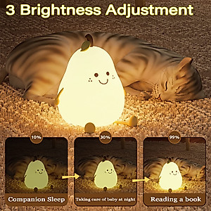 Aokpsrt Cute Night Light Rechargeable with 7 Color Changing and Timer, Kids Pear Night Light for Toddler Baby Christmas Gifts, Touch Portable LED Silicone Lamp for Nursery