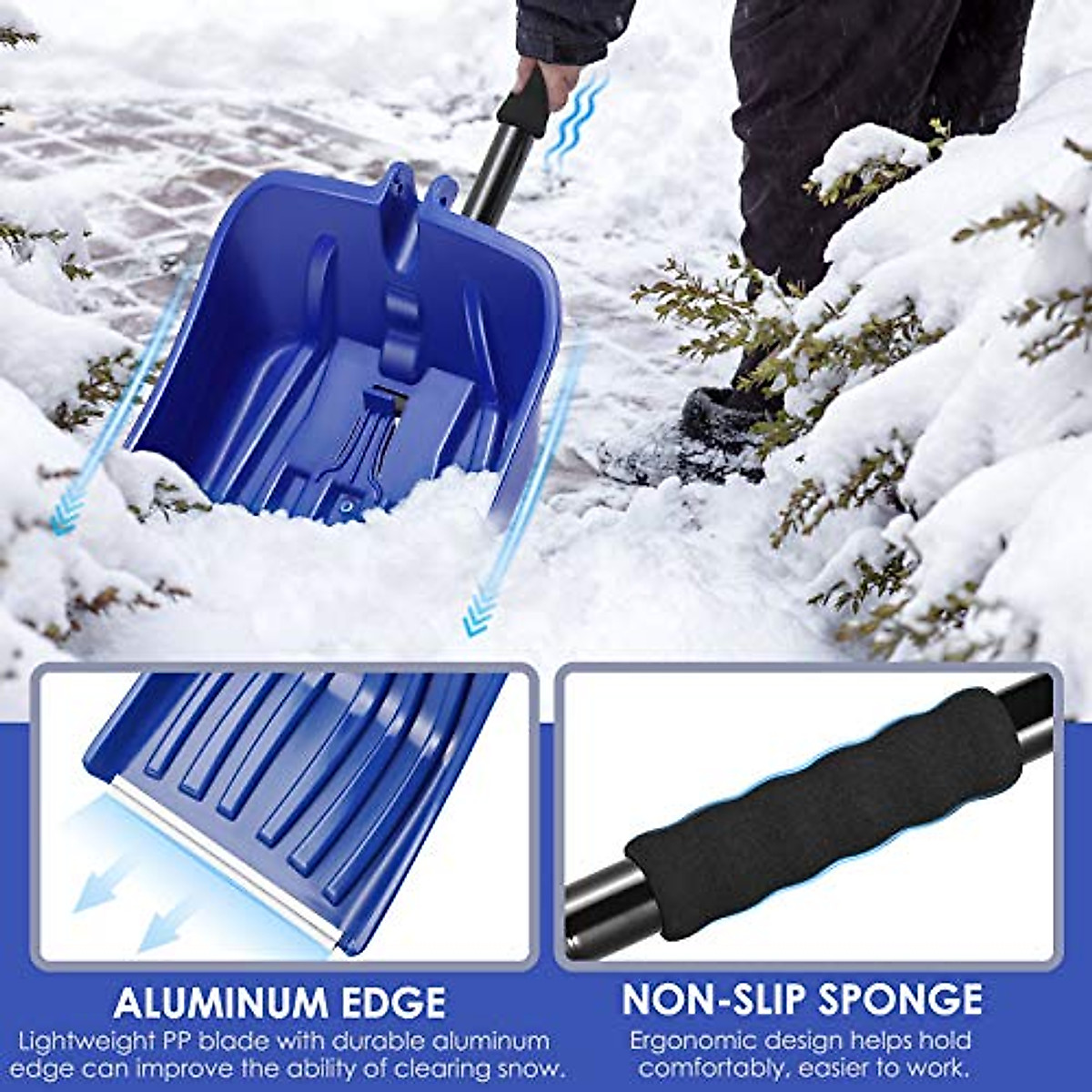 BESPORTBLE Shovels for Kids Collapsible Snow Shovel,. 5- Inch Snow Clearing Road Kit with Shovel, Ice Scraper- Snow Scoop with Detachable Handle and D- Grip for Car, Camping Outdoor Activities