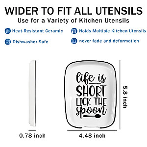 Funny Life Is Short Lick The Spoon Quote Spoon Rest For Stove Top-Large Spoon Holder for Kitchen Counter-Heat Resistant Cooking Kitchen Accessory and Gift for Cooking Enthusiasts