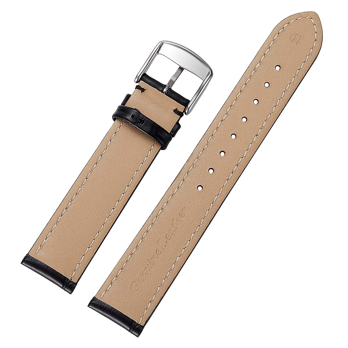 iStrap Leather Watch band Alligator Grain Calfskin Replacement Strap Stainless Steel Buckle Bracelet for Men Women-18mm 19mm 20mm 21mm 22mm 24mm-Black Brown