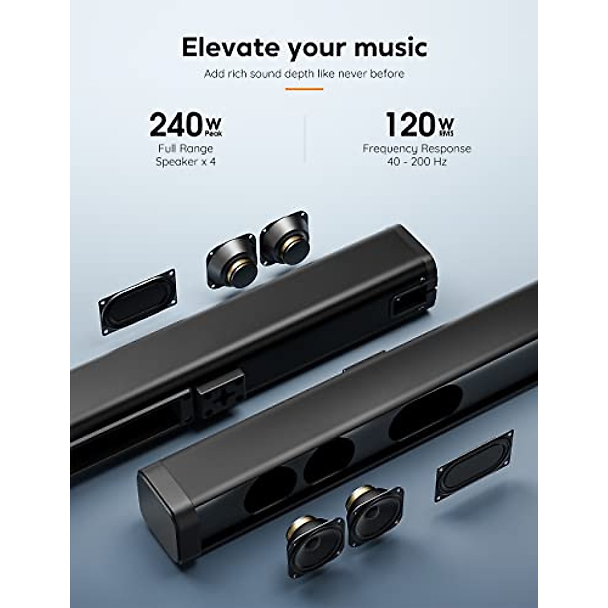 GEOYEAO Sound Bars for TV with Subwoofer, 2.1ch Home Audio Soundbar & 3D & Deep Bass Subwoofer | Bluetooth & Multi-Connection | 2-in-1 Detachable Design | TV Surround Sound Speaker System