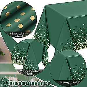 Tegeme Plastic Tablecloth for Parties Disposable Gold Stamping Dot Confetti 108 x 54 Inch Birthday Party Wedding Dinner Decors Rectangle Tabless(Green, Gold,4 Packs)