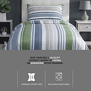 XLNT Twin Size Bedding | Duvet Cover | 3 Piece Set | Comforter Cover | Bed Sheet | Pillow Cover | Soft Cotton Blend | Machine Washable | Designed | Riptide Blue Green